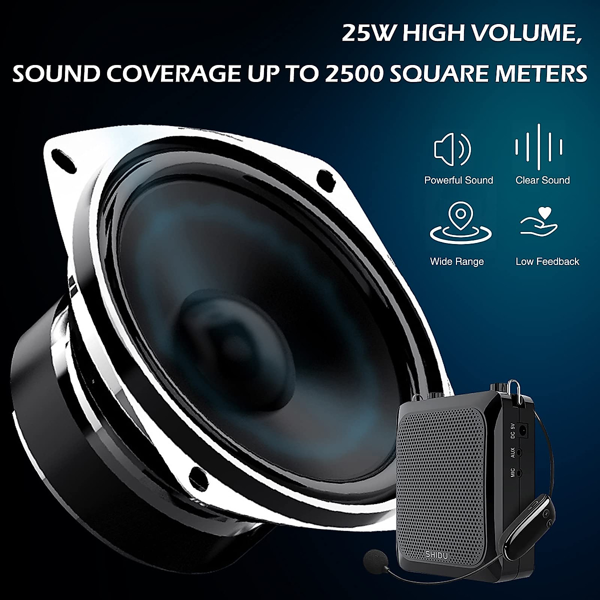 Wireless Voice Amplifier Bluetooth, Microphone Amplifier Wireless 25 Watt Sound System Portable with Mic, 2000mAh Rechargeable Lithium Battery for Teachers/Tour Guide S28