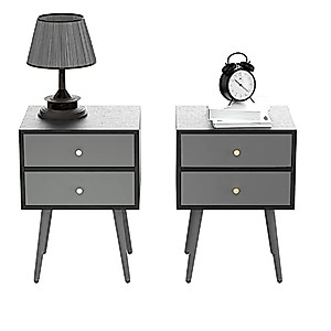 Majnesvon Nightstand End Side Table Nightstand with Storage Shelf Drawer and Shelf,21.50 inriches Wood Nightstand with 2-Drawers, Solid Wood Legs for Bedroom Furniture,(Dark Gray)