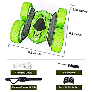 Tecnock Remote Control Car for Kids, 360 ° Rotating Double Sided Flip RC Stunt Car, 2.4GHz 4WD Toy Car with Rechargeable Battery for 45 Min Play, Great Gifts for Boys and Girls