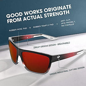 TOREGE Polarized Sports Sunglasses for Men Women Fishing Boating Beach Mountaineering Golf TR77(C11-Transparent Black Red Gradient&White&Black Red Lens