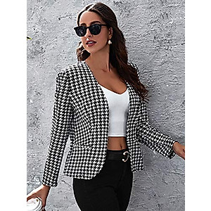 Milumia Women Elegant Open Front Houndstooth Blazer Work Office Jacket Outwear Black X-Large
