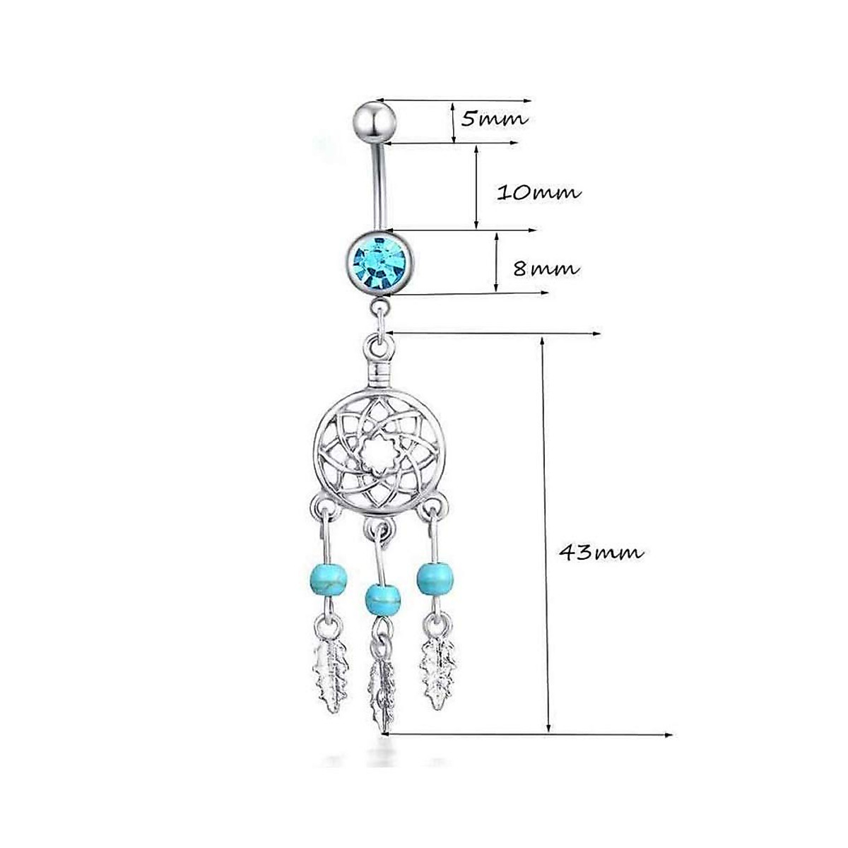 XIGUA MELON 5Pcs Female Button Navel Ring, 316L Medical Steel Body Piercing Dream Catcher Belly Button Set
