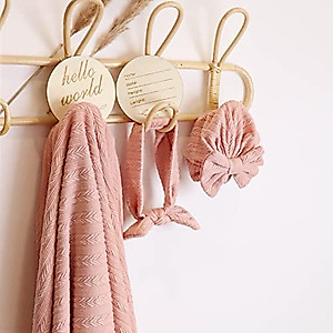 Baby Blankets,5PCS Security Blanket for Babies - Swaddle Adjustable Wearable Blanket, 5pcs Newborn Accessories Set with Hello World Wooden Birth Announcement Card, Baby Blankets for Girls (Pink)