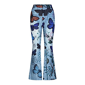 Embroidered Jeans for Women，Women's Bell Bottom Jean Embroidery Mid Rise Wide Legs Jeans Distressed Skinny Classic Flare Plus Size Denim Pants，High Waisted Black Jeans