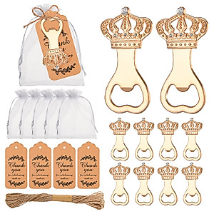 KaGrbves 24Pcs Baby Shower Favors for Guests , Baby Bottle Opener Party Return Gifts or Souvenirs with Gift Tags and White Sheer Bags in Bluk (crown)