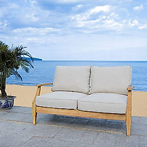 SAFAVIEH Couture Patio Martinique Natural and White Wood Outdoor Loveseat, Natural/White