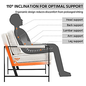 Yaheetech Teddy Boucle Fabric Armchair, Retro Leisure Accent Chair with Extra Soft Padded and Cushion, Modern Reading Arm Chair with Black Metal Frame for Living Room/Office/Bedroom/Study, Ivory, 2PC