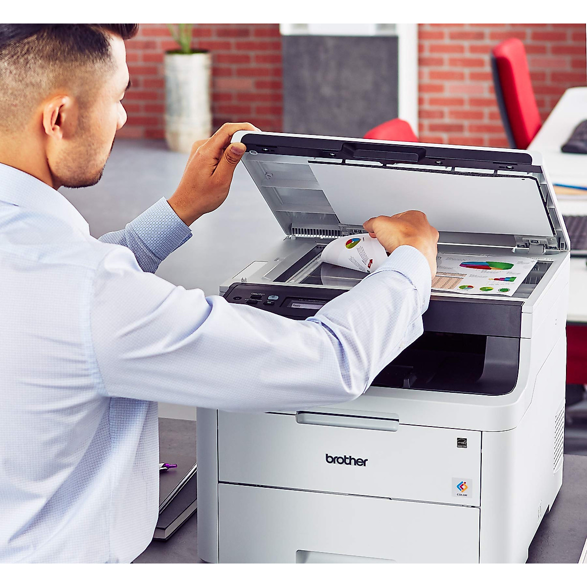 Brother HL-L3290CDW Wireless Compact Digital Color Laser All-in-One Printer, Print Scan Copy, Duplex Printing- 600 x 2400 dpi, 25ppm, 250-sheet, Works with Alexa - Bundle with JAWFOAL Printer Cable.