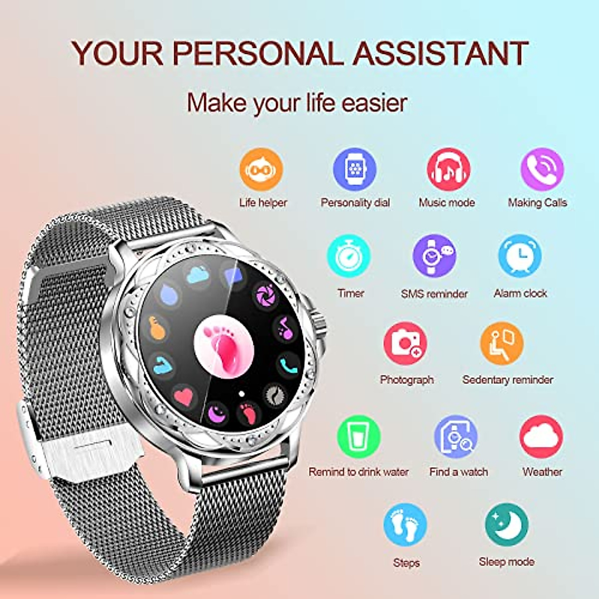 wonlex Smart Watches for Women, Bluetooth 5.2 Sleep Tracker with Heart Rate DIY Background, IP67 Waterproof Health Smartwatches for Android and iPhone Compatible