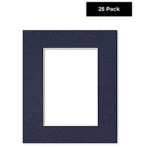 Pack of 25 Acid Free 11x17 Mats Bevel Cut for 9x14 Photos - Navy Canvas Texture Precut Matboards For Pictures, Photos, Framing - 4-ply Thickness