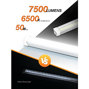 ONLYLUX 8 Pack 4FT Linkable LED Shop Light for Garage, Workshops, 6500K Cool Daylight 50W (300w Equivalent), Plug and Play, Hanging or Surface Mount, with Power Cord and On/Off Switch, ETL Certified