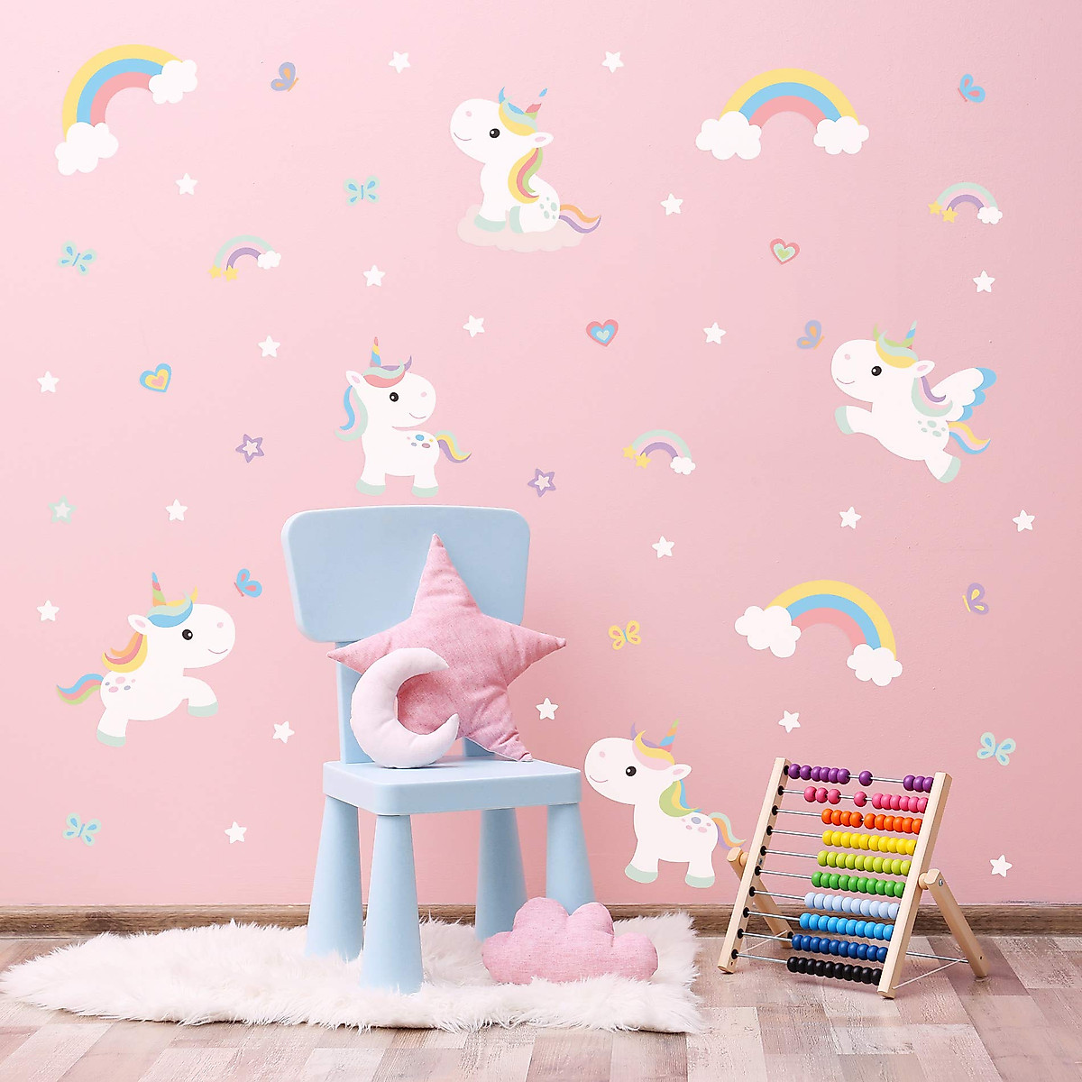 White Unicorns and Rainbows Wall Decals 47 pcs - Rooms and Stickers