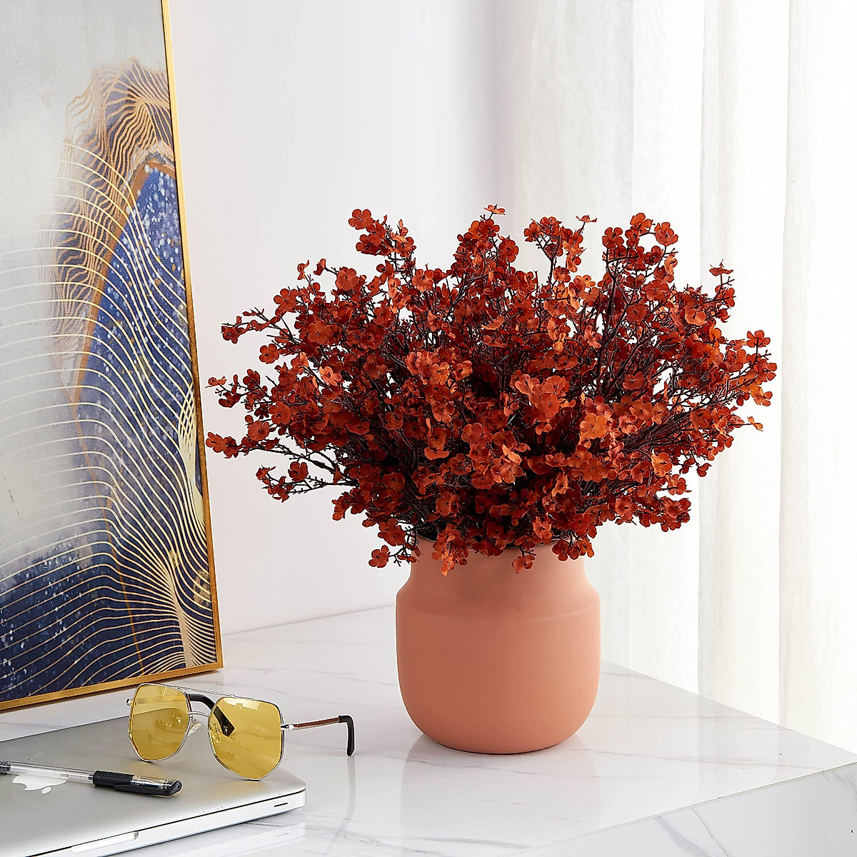 IUKnot Baby's Breath Flowers Bulk Artificial Flowers 7.8'' Rust Orange Gypsophila Flowers Fake Baby Breath Bouquet for Home Kitchen Wedding Garden Party Decor 8 Bunches (Vase is not Included)