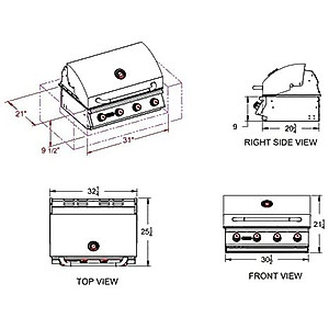 AMS BULL grill 30" Outlaw BBQ Grill with BULL single Side Burner, 30" Double Doors, Single Drawer, Trash/Propane Drawer, Refrigerator and FREE 5in1 BBQ Tools (Liquid Propane) FREE Bio-Ethanol Table-top Fire pit