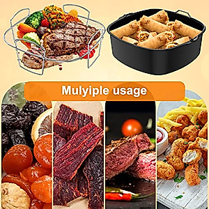 Eummy - 2Pcs Air Fryer Cooking Accessory Kit 8Inch Stainless Steel Air Fryer Rack Reversible Rack and Non-Stick Baking Pan Universal Air Fryer Accessories Dishwasher Safe for Dual Basket Air Fryer