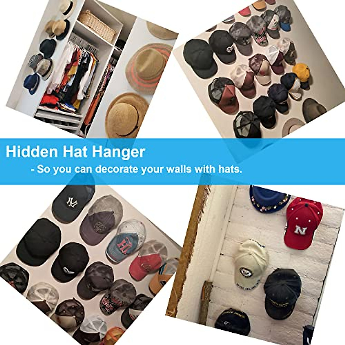 LUOLAO Hat Rack for Wall, Hat Storage Organizer for Baseball Caps, Keep Hat Shape, Traceless Installation Hat Hanger, 10 Pack