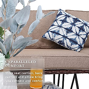 UDPATIO Outdoor Patio Furniture Sets, 7 Piece Outdoor Sectional Couch Wicker Patio Conversation Set PE Rattan Sofa w/Dining Coffee Table Washable Olefin Cushion & Pillow for Garden Balcony Yard Khaki