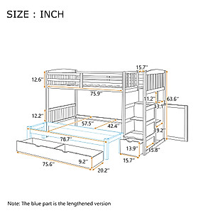 SOFTSEA Twin Over Twin/Full Bunk Bed with Staircase and Cabinet Wooden Bunk Bed Convertible into 2 Beds with Drawers for Kids
