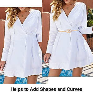 Youjaree Women Skinny Belt for Dresses 2 Pieces Metal Cinch Belt Gold Waistband Elastic Waist Belt for Women (A-2 Pieces (gold+sliver))