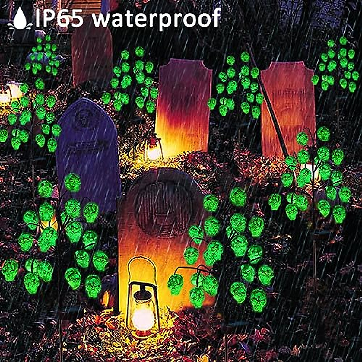 Solar Halloween Decorations Outdoor Scary Skull Stake Lights for Halloween Yard Haunted Graveyard Pathway Lights, Halloween Frightening Decor Lights for All Saints' Day Gravestone Cemetery