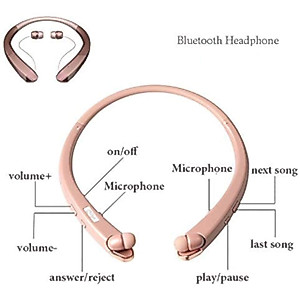 QT S Bluetooth Headset, Lightweight Retractable for Neckband Bluetooth Headphones for Sports Exercise Home & Office, Noise Cancelling Stereo Neckband Wireless Headset Talk 9-10 Hours-Black