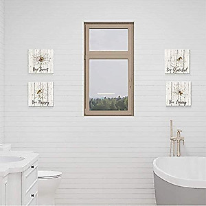 Takfot Bee Wall Decor Inspirational Wall Art Farmhouse Rustic Bathroom Decor, Motivational Quotes Brown Canvas Pictures for Bedroom Living Room Office,12"x12", set of 4