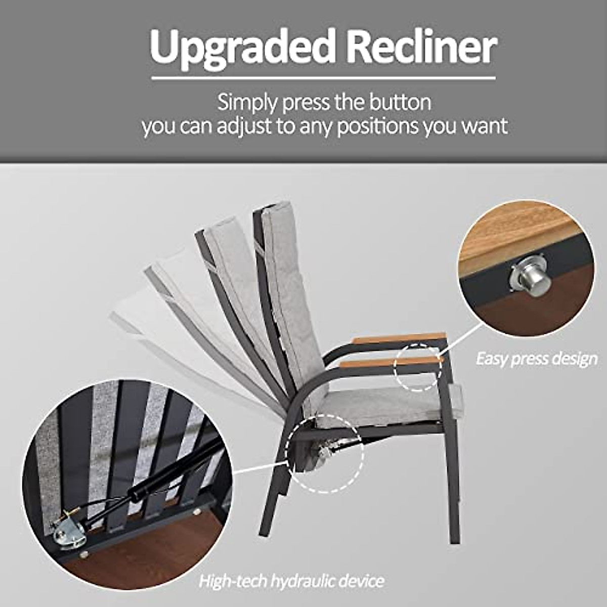 PURPLE LEAF Outdoor Reclining Chair Adjustable Outdoor Recliner with Cushions and Ottoman, Patio Recliner Aluminum Frame Patio Lounge Chair