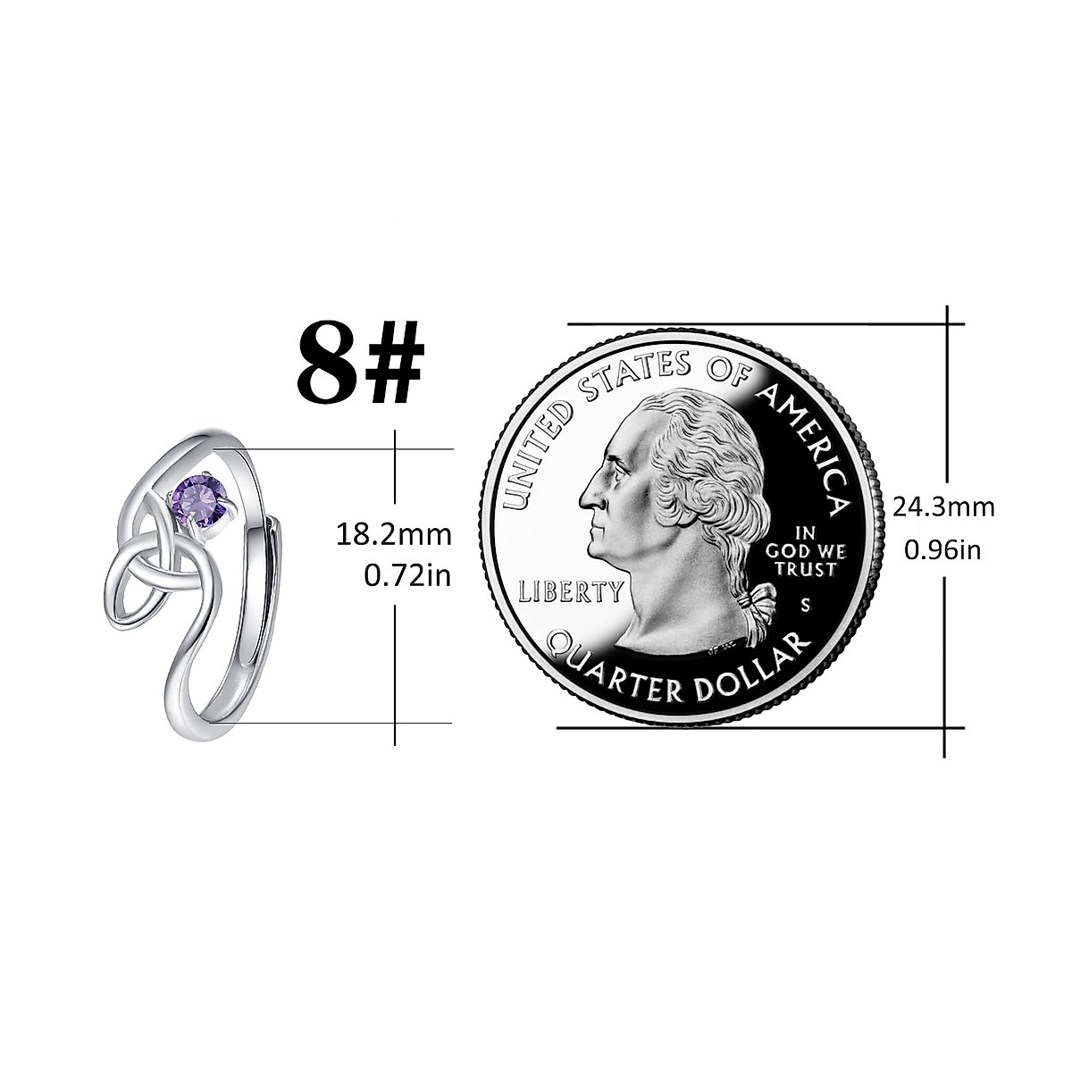 TRISHULA Celtic Knot Birthstone Ring,925 Sterling Silver February Birthstone Adjustable Open Ring for Women Forever Love Celtic Knot Thumb Ring Gift for Women Teen