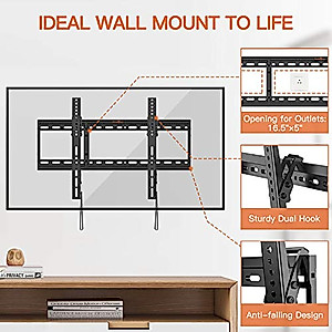 Perlegear Tilt TV Wall Mount Bracket Low Profile for Most 37-75 Inch LED LCD OLED Flat Curved Screen TVs, Large Tilting Mount Fits 16, 18, 24 Inch Studs Max VESA 600x400mm Supports up to 132lbs
