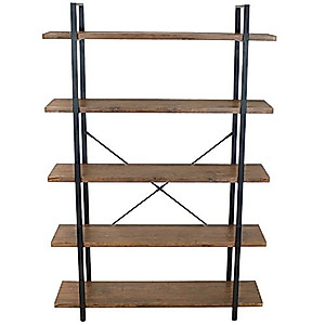 Sunnydaze 5-Tier Industrial Style Bookshelf with Open Shelves and Veneer Finish - North American Teak