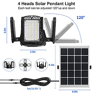 Aqonsie Solar Pendant Lights Outdoor Indoor, 1000LM Dual Head, 120° Adjustable Solar Motion Sensor Light with Remote & 4 Lighting Modes for Shed Gazebo Home Barn Chicken Coop Patio