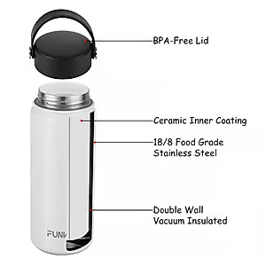 Funkrin Insulated Coffee Travel Mug with Ceramic Coating, 18oz Wide Mouth Flex Cap Water Bottle, Vacuum Stainless Steel Leak-Proof Thermos Tumble Flask Cup for Office School Outdoors