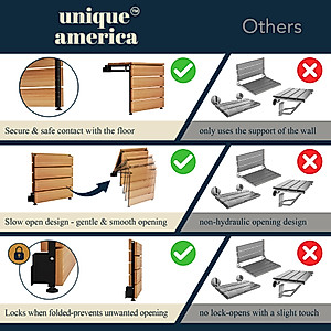 Unique America Folding Shower Seat Wall Mounted, Teak Folding Shower Bench, Fold Down Shower Seat & Foldable Shower Seat, Foldable Shower Bench, Fold Up Shower Chair, Folding Teak Shower Seat 16"