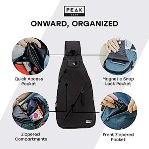 Peak Gear Sling Compact Crossbody Backpack and Day Bag (Black)