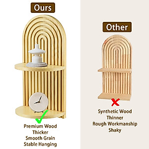 ERTIUANIO Boho Wooden Rainbow Wall Shelves - Set of 2 Boho Wall Décor, Arch Hanging Shelf, Modern Bohemian Candle Holders Ideal for Living Room, Bathroom, Bedroom, Office or Nursery