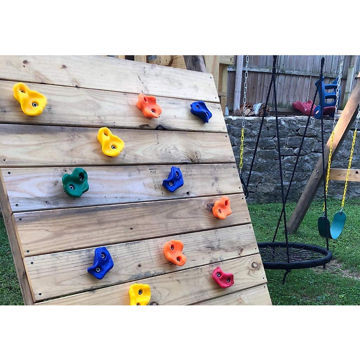 NOSTIFY 25 Pcs Colourful Pig Nose Shape Rock Climbing Holds with Blue & Green Auxiliary Handles, Indoor Outdoor Playground Wooden Play Set Build Exercise Toy Accessory - Mounting Hardware Kit Included