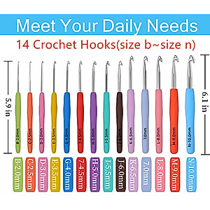 Crochet Hook Set,14 Sizes Crochet Hooks for Arthritic Hands,Crochet Hooks Ergonomic Soft Grip with Case,Crochet Needles(Size B-Size N)