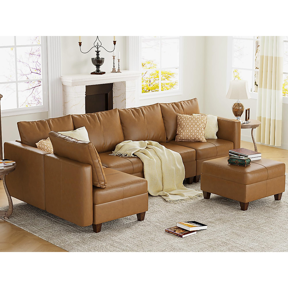 EASE MOOSE Customizable Modular Sectional Sofa with Storage Ottomans, Faux Leather Sectional Couch Convertible Modular Sofa with Reversible Chaises