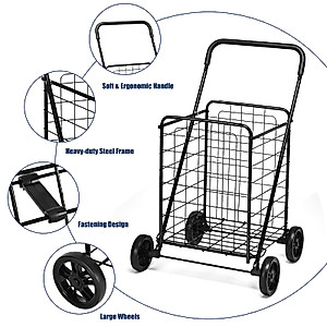 Goplus Shopping Carts for Groceries, Heavy Duty Folding Shopping Cart with Wheels, Portable Collapsible Grocery Cart, Light Weight Foldable Utility Cart for Laundry