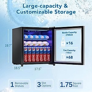 Tehanld Compact Beverage Refrigerator, 68 Can/1.75 Cubic Feet Mini Fridge with Glass Door for Soda, Beer, or Wine, Freestanding Drink Cooler with Adjustable Shelves and Digital Display, Sliver