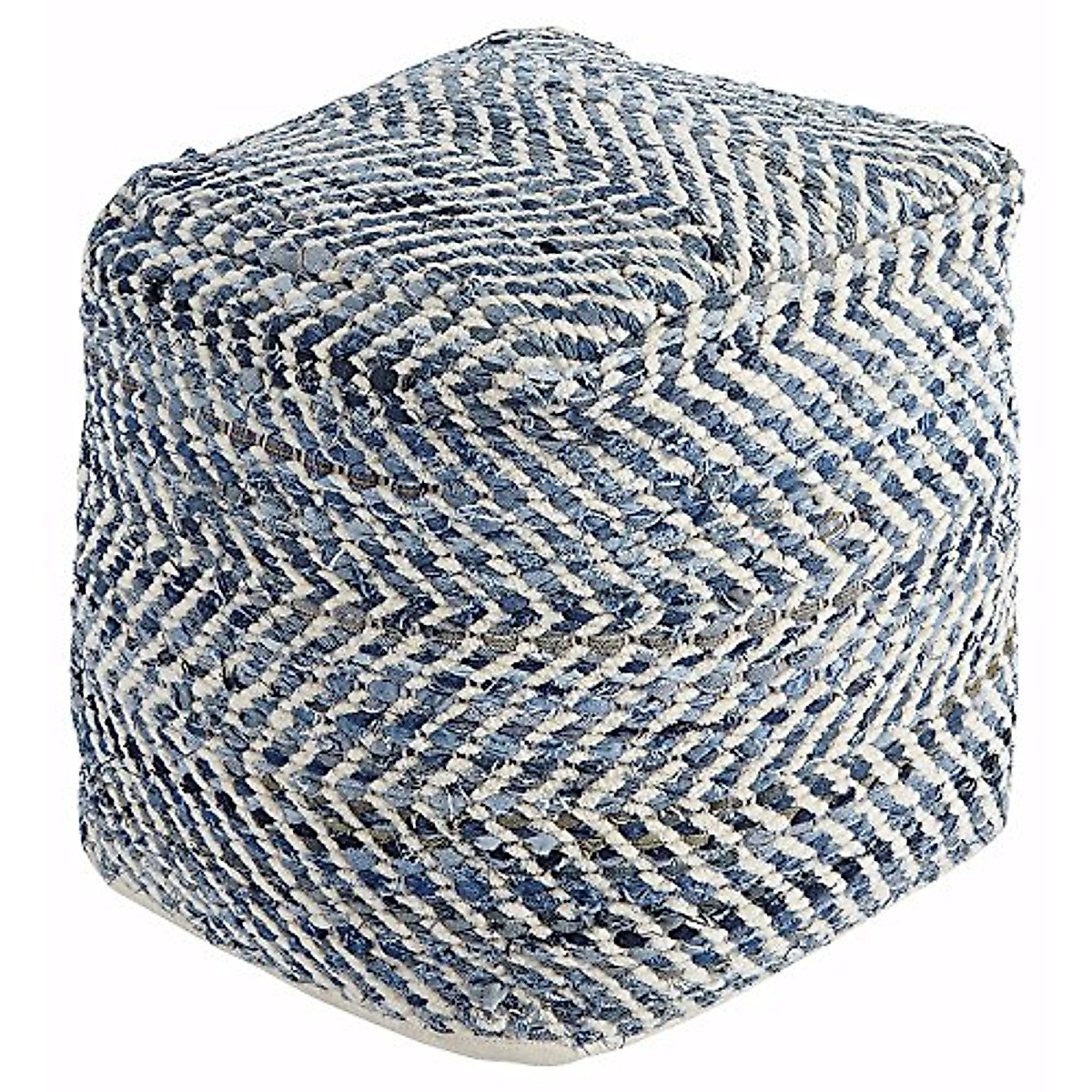 Signature Design by Ashley Chevron Handmade Woven Pouf 18 x 18, Blue and White