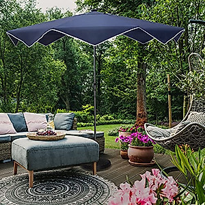 Sophia & William Patio Umbrella with 24 LED Lights Outdoor Umbrella with Corrugated Edge Easy Lift UV Protection 9ft Umbrella Auto-Tilt for 5 Pieces Patio Furniture Backyard Pool Garden, Navy