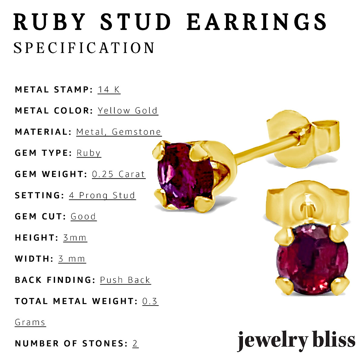 14k Yellow Gold Stud Earrings, Genuine Red Ruby Small Stud Earrings, 3mm Round Stud Earrings, July Birthstone For Women, Valentine's day, Mother's day, Anniversary, Birthday, Wedding