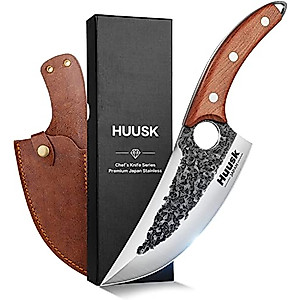 Huusk Knife Japan Kitchen, Upgraded Viking Knives with Sheath Hand Forged Butcher Knife for Meat Cutting Japanese Cooking Knife Meat Cleaver Huusk Chef Knives for Kitchen and Outdoor Camping, BBQ