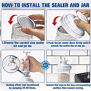 Mason Jar Vacuum Sealer Sealing Kit, Food Vacuum Sealer Food Canning Jar Protector Jars Sealer for Regular & Wide Mouth Mason Jars, Compatible with Vacuum Sealer & Manual Vacuum Pump