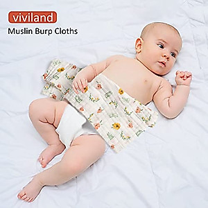 lasoftan Baby Muslin Burp Cloths, 100% Cotton Burping Cloths Super Absorbent Soft, Bath Towel Burp Cloths for Baby Girl Boy, Great Gift for Newborn, 10 x 20 inch, 4 Pack, Leaves & Flowers