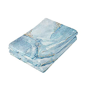 Qilmy White Blue Marble Hand Towel Set of 2, Super Soft Absorbent Fade Resistant Polyester Cotton Bath Towels Fingertip Towels for Bathroom Hotel Spa Gym and Beach 28.3x14.4 Inches