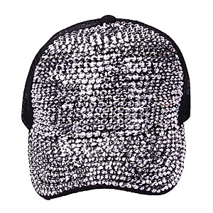 Gudessly Women Men Studded Rhinestone Crystals Adjustable Baseball Cap Plain Sparkle Bling Denim Sun Hat