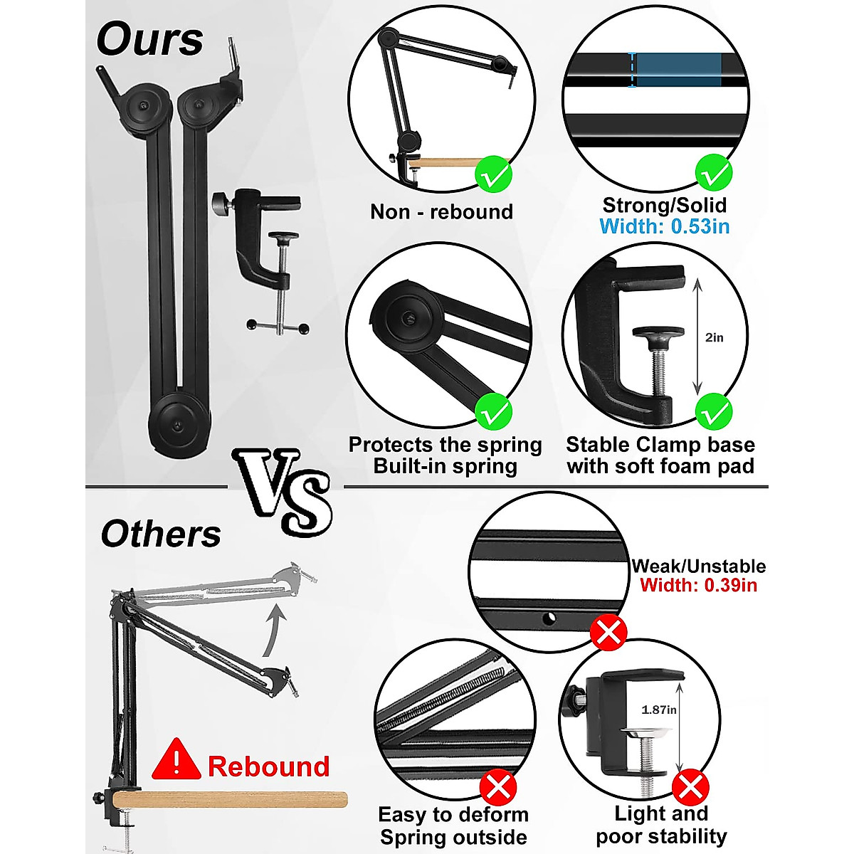 Boseen Microphone Boom Arm Stand, Heavy Duty Adjustable Suspension Scissor Mic Stand with Pop Filter, Compatible with Shure MV7, Black Metal, Desktop Stand