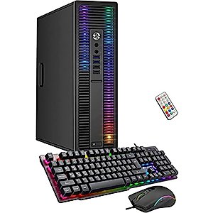 HP EliteDesk Desktop RGB Lights Computer AMD A-Series Processor 16 GB RAM, 512 GB SSD, Windows 10 Pro 64-bit, Wi-Fi, Gaming PC Keyboard & Mouse (Renewed)